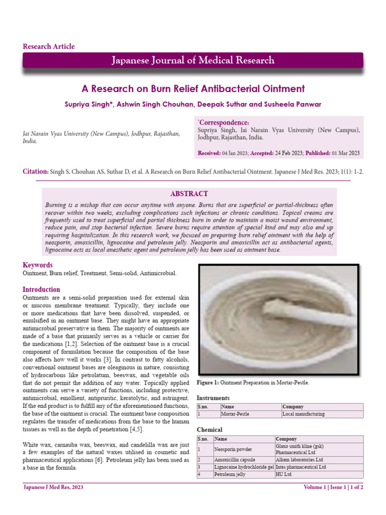 Burn Relief Antibacterial Ointment Study | PDF | Topical Medication | Burn