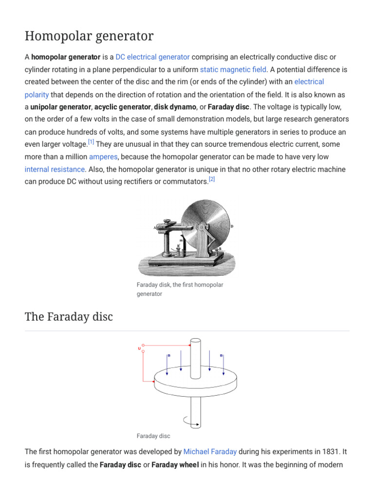Homopolar Generator | PDF | Electric Generator | Electromagnetism