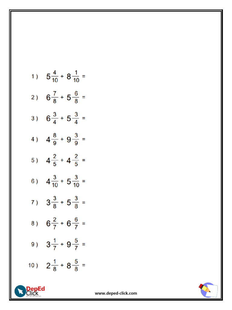 Mixed Number Operations Worksheet | PDF