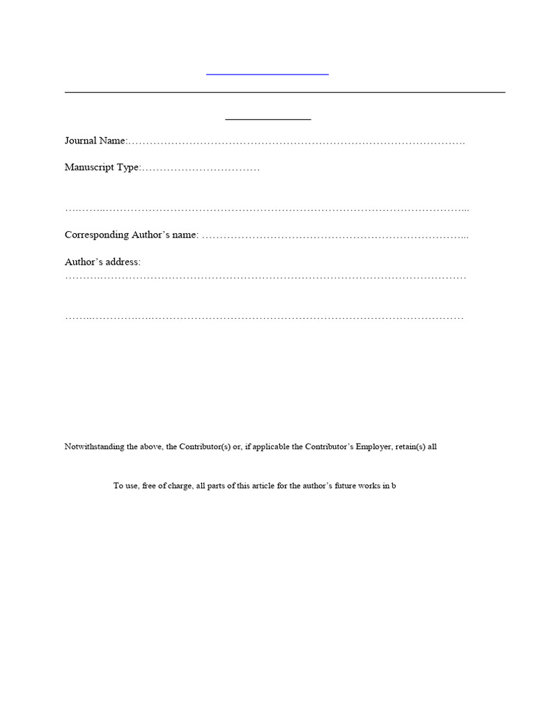 Copyright Form for Manuscript Submission | PDF
