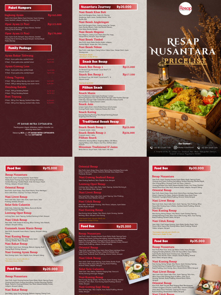 Pricelist Food Box Resap Nusantara | PDF