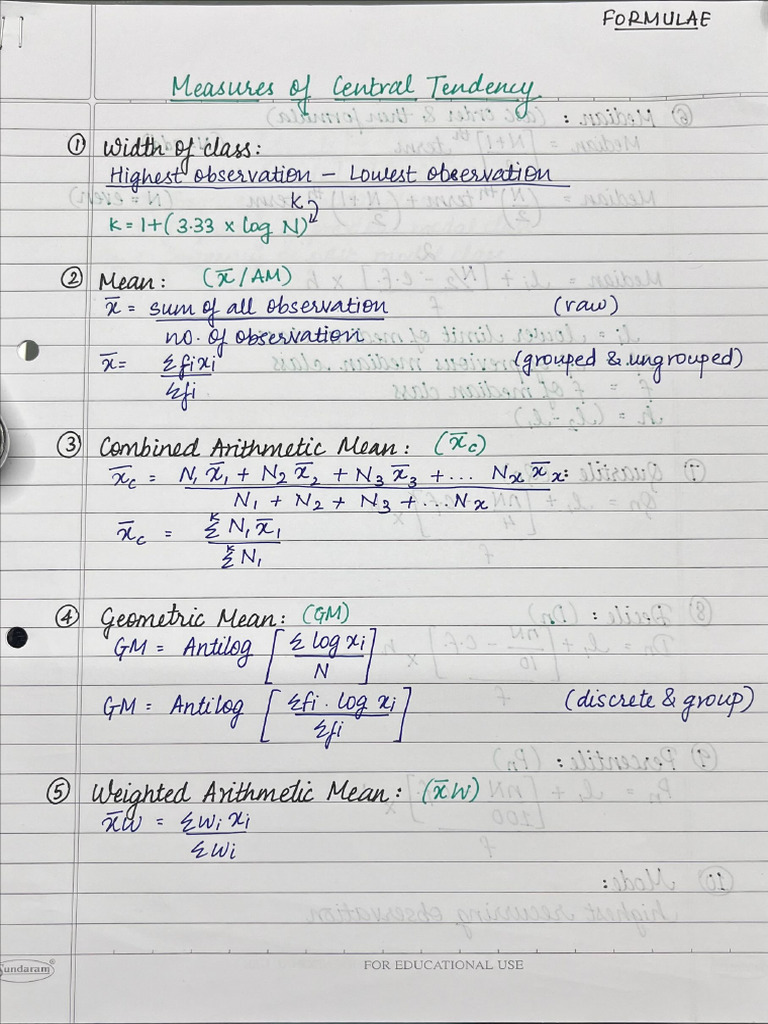 Measures of Central Tendency Formula | PDF