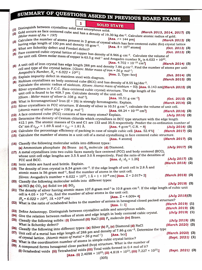 SB 12th Chem Imp Questions | PDF