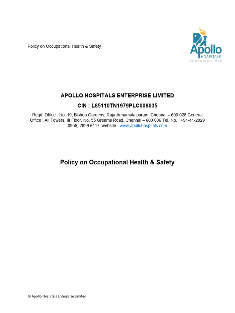 Apollo Hospitals OHS Policy Overview | PDF | Occupational Safety And ...
