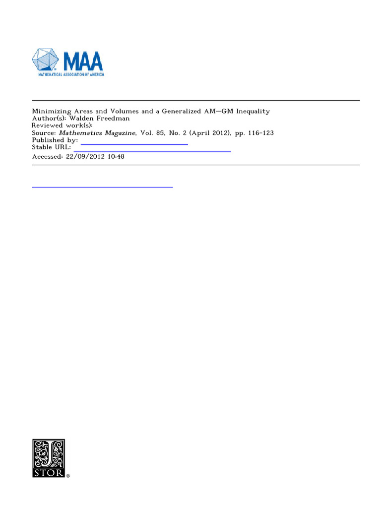 Eedman - Minimizing Areas and Volumes and A Generalized AM-GM Inequality | PDF | Mathematics ...