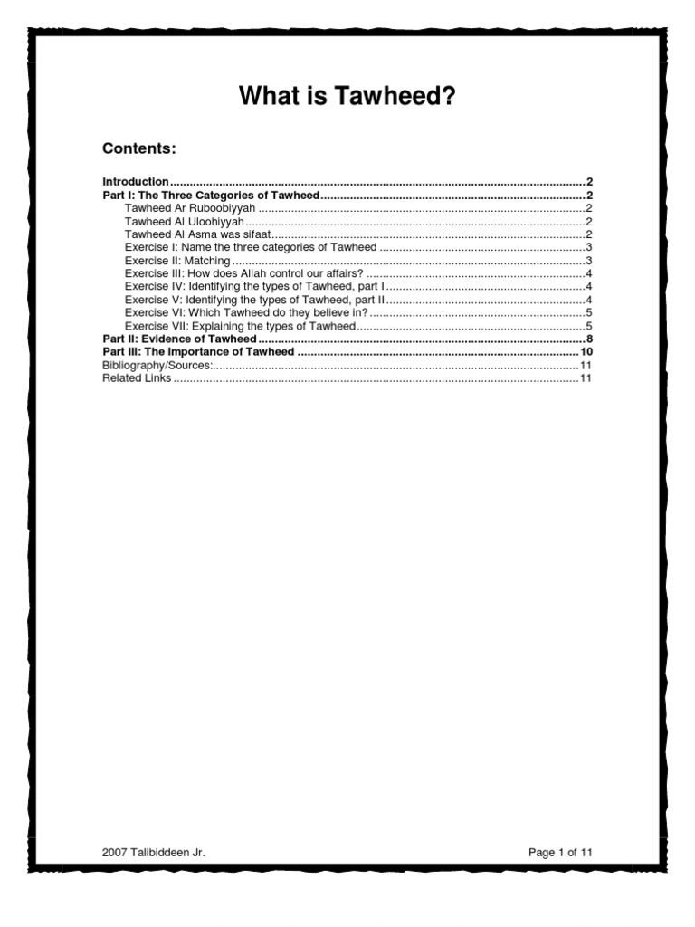 What Is Tawheed | PDF | Tawhid | Islamic Belief And Doctrine
