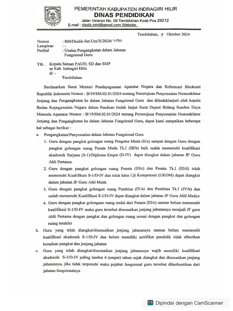 Surat Usulan Pengangkatan JAFUNG GURU | PDF