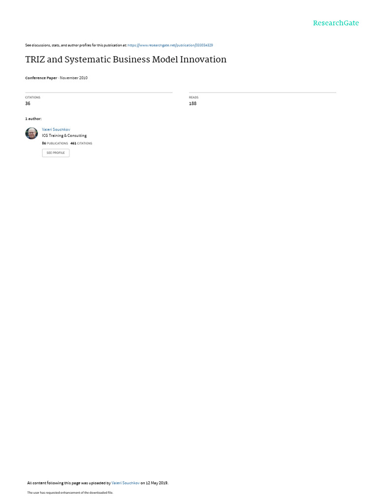 Souchkov TRIZ and Systematic Business Model Innovation TFC2010 | PDF | Business Model | Innovation