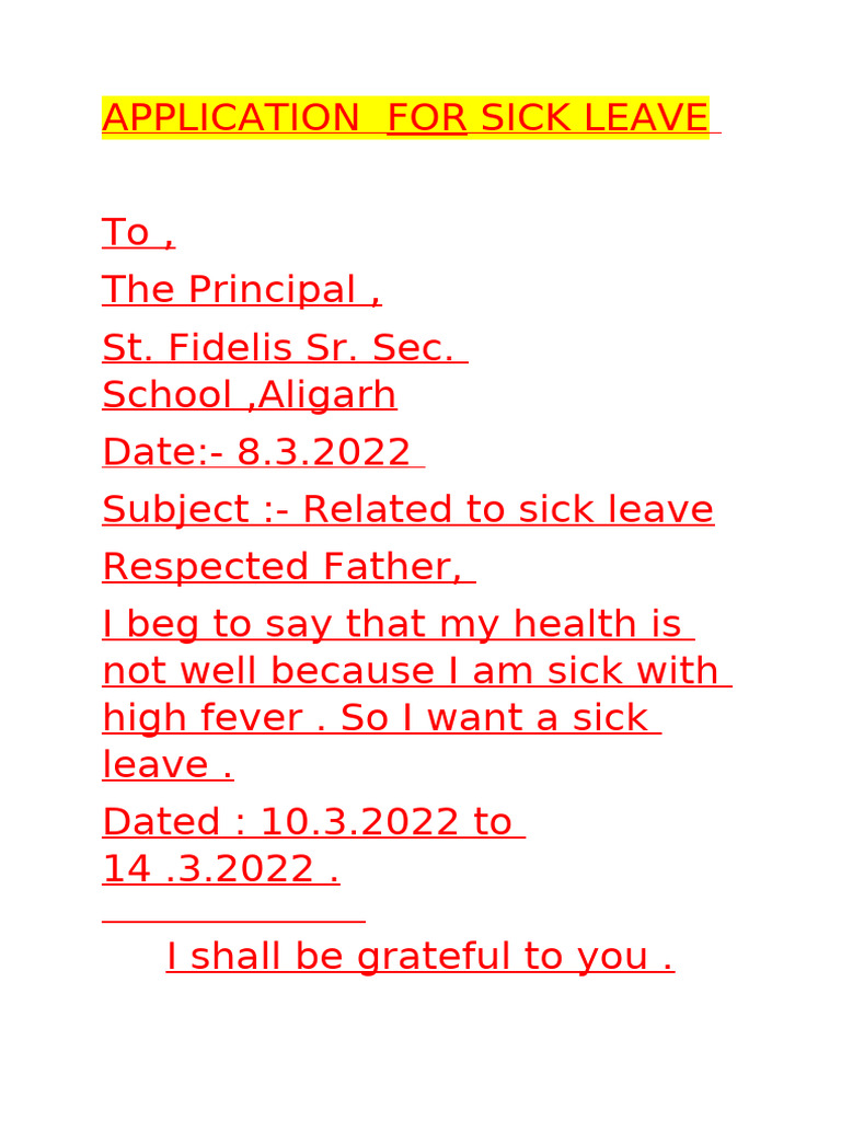 Sick Leave Application for Class 3-A1 | PDF