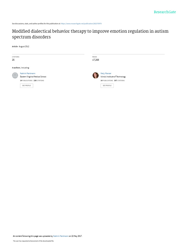 Modified DBT for Autism Emotion Regulation | PDF | Dialectical Behavior ...