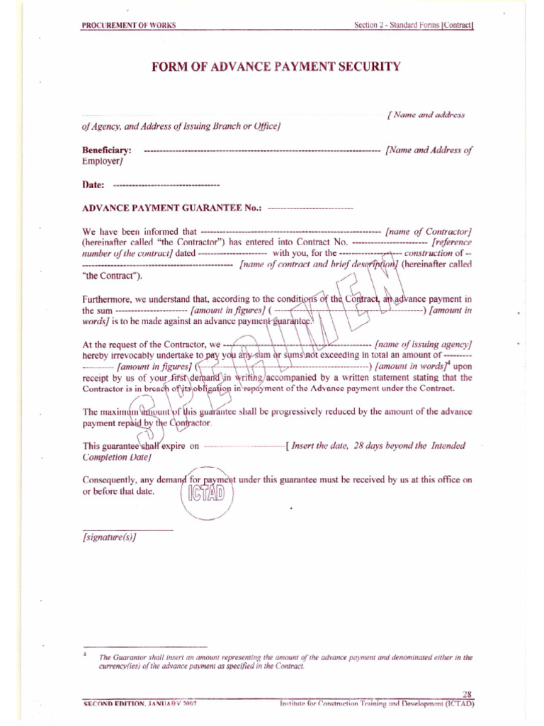 Format For Advance Bond As Per SBD1 | PDF