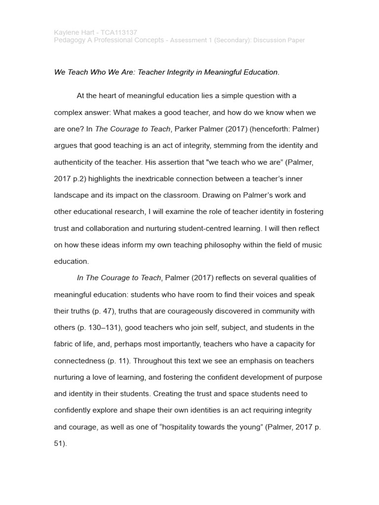 We Teach Who We Are: Teacher Integrity in Meaningful Education. | PDF ...