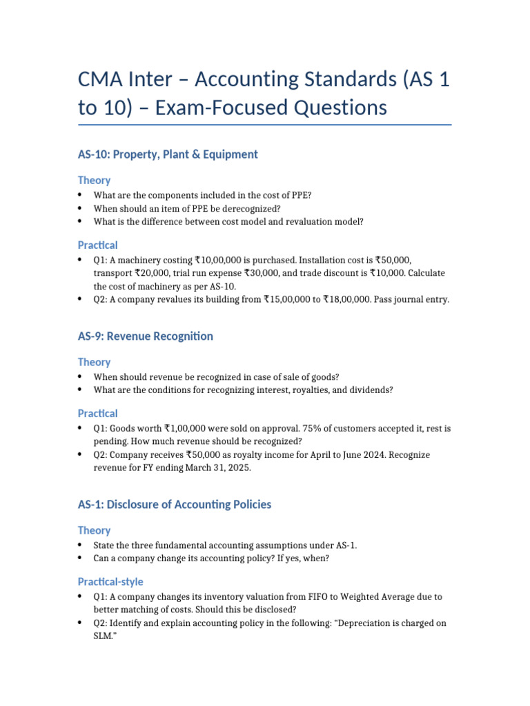 CMA Inter As Revision Questions | PDF