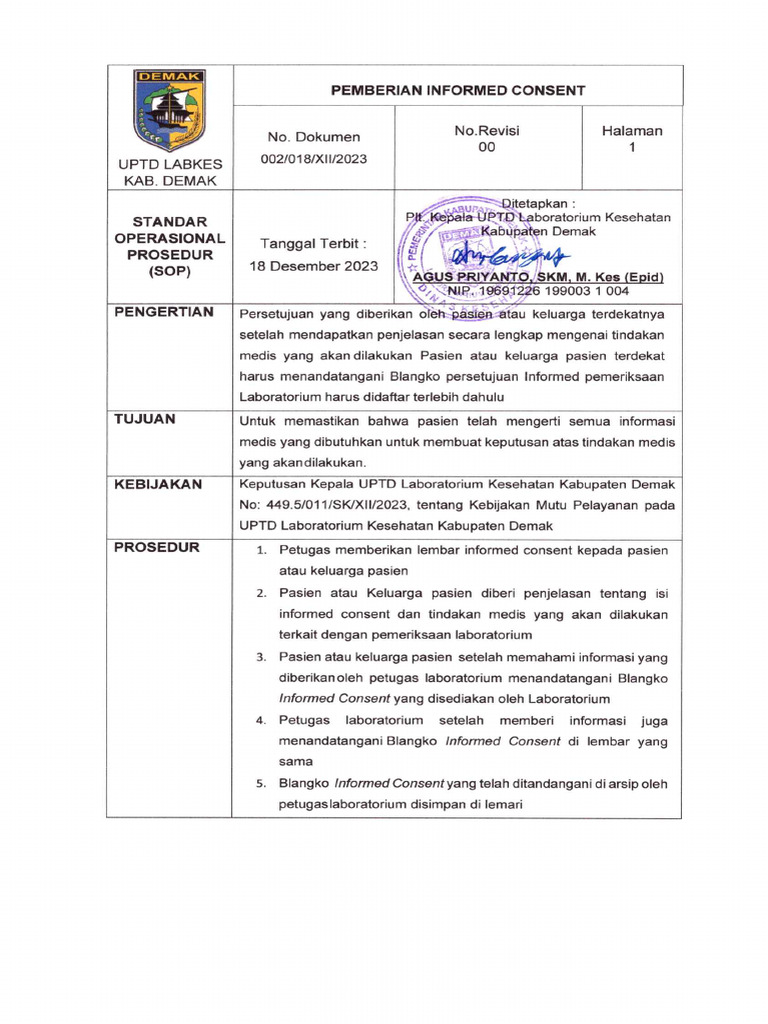 SOP PEMBERIAN INFORM CONCENT | PDF