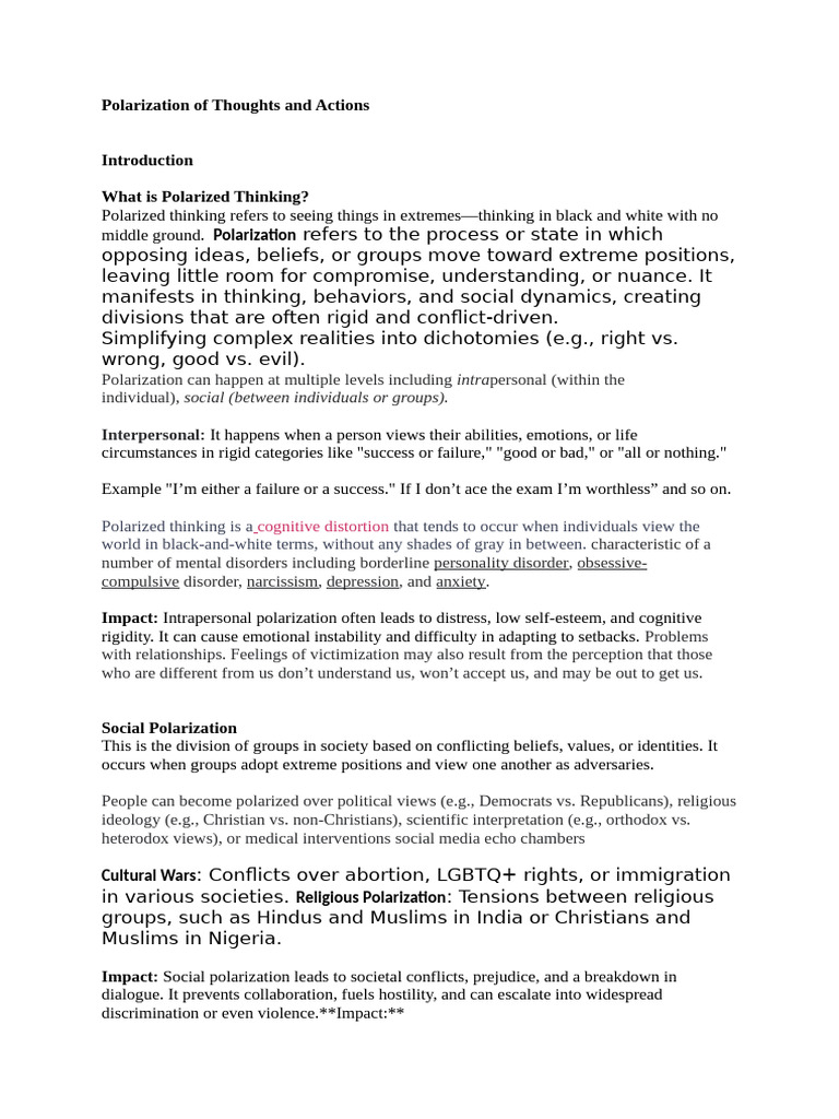Polarization of Thoughts and Actions | PDF | Thought | Dialectical ...