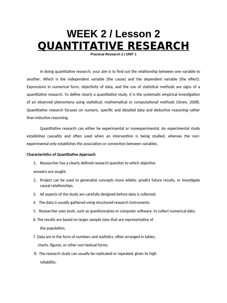 Pr2 Week 2 Quantitative Research | PDF | Quantitative Research | Survey Methodology