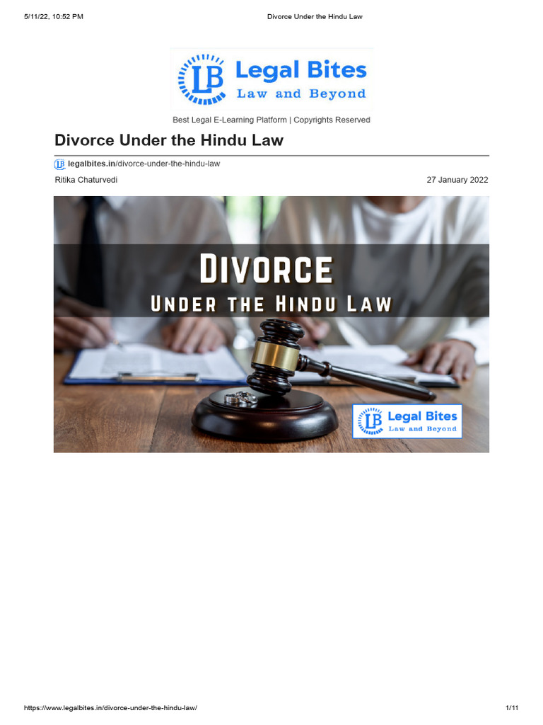 Divorce Under The Hindu Law | PDF | Divorce | Marriage