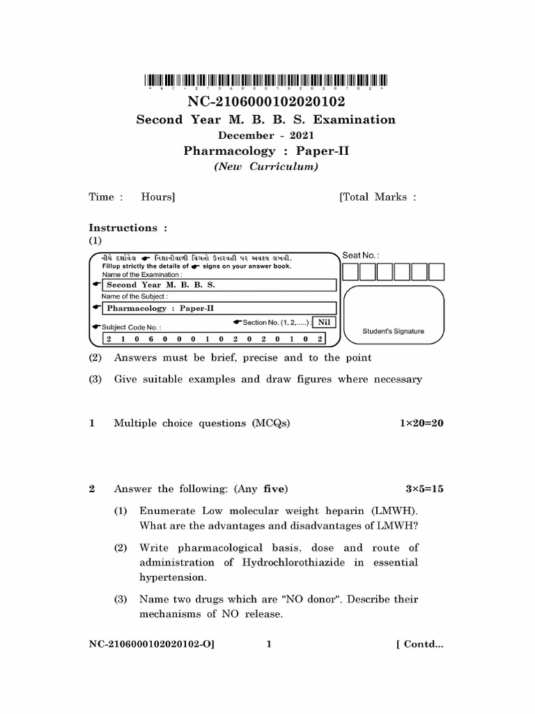 Nc-2106000102020102 Second Year M. B. B. S. Examination December - 2021 ...