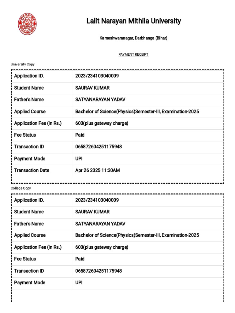 Sem3 Fee Receipt | PDF