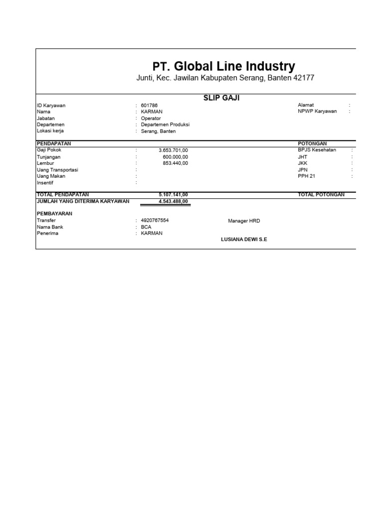 Contoh Slip Gaji Karyawan 2025 | PDF