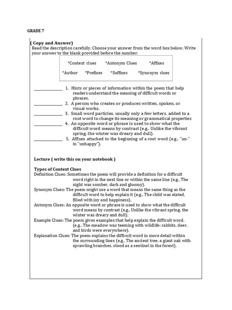 Understanding Context Clues in Poetry | PDF