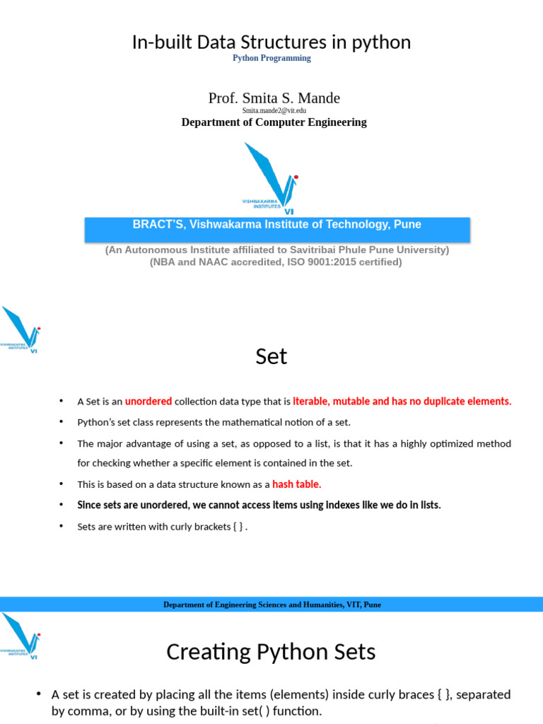 Section 2 - Part 1 - Lecture 2 - Inbuilt - Data Structures | PDF | Data Type | Computer Engineering