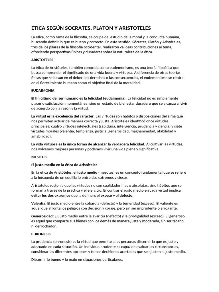 Ética según Sócrates y Aristóteles | PDF | Virtud | Valor