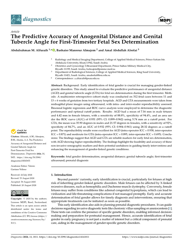 The Predictive Accuracy of Anogenital Distance and Genital Tubercle ...