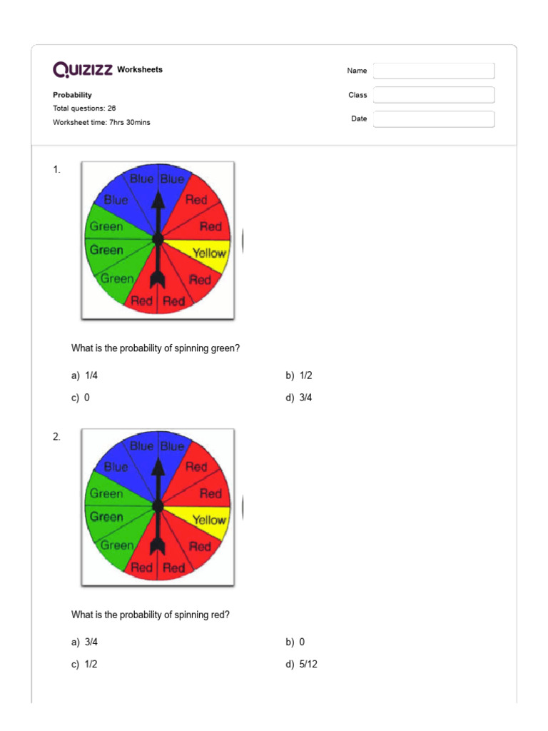 Probability Worksheet with Answers | PDF | Odds | Chess Openings