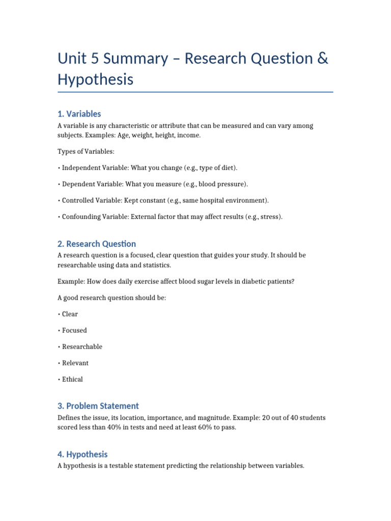 Research Questions and Hypotheses Explained | PDF