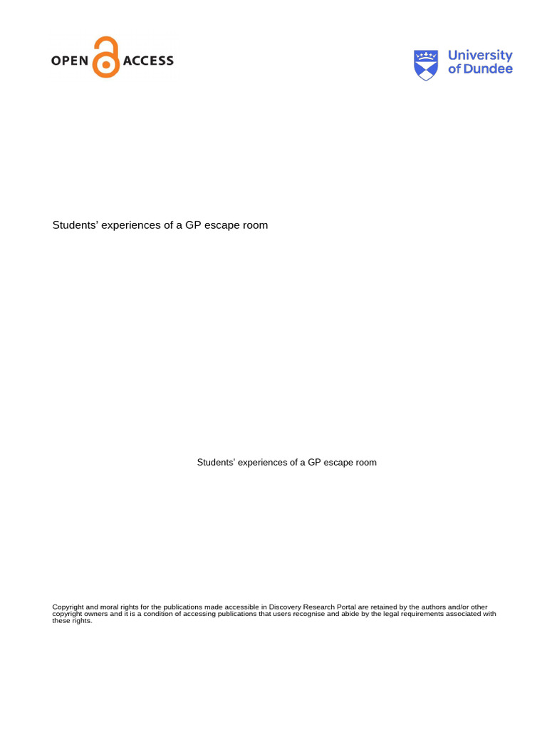Students Experiences of A GP Escape Room | PDF | Cognition