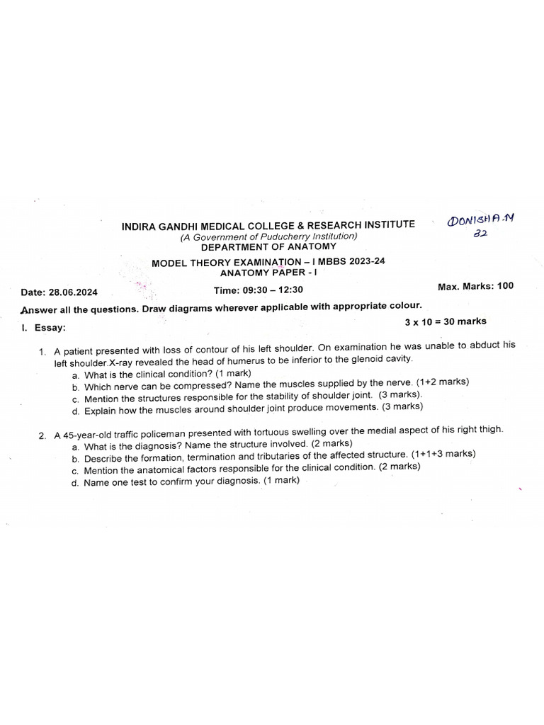 First Year Model Exam - 2024 | PDF