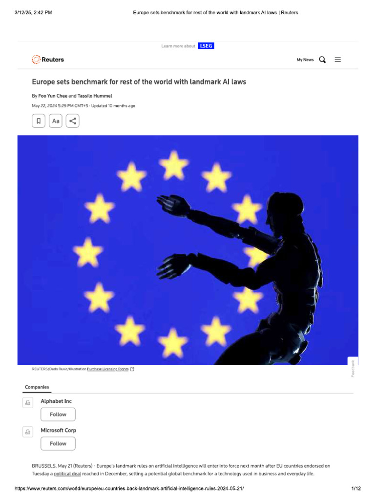 Europe Sets Benchmark For Rest of The World With Landmark AI Laws | PDF