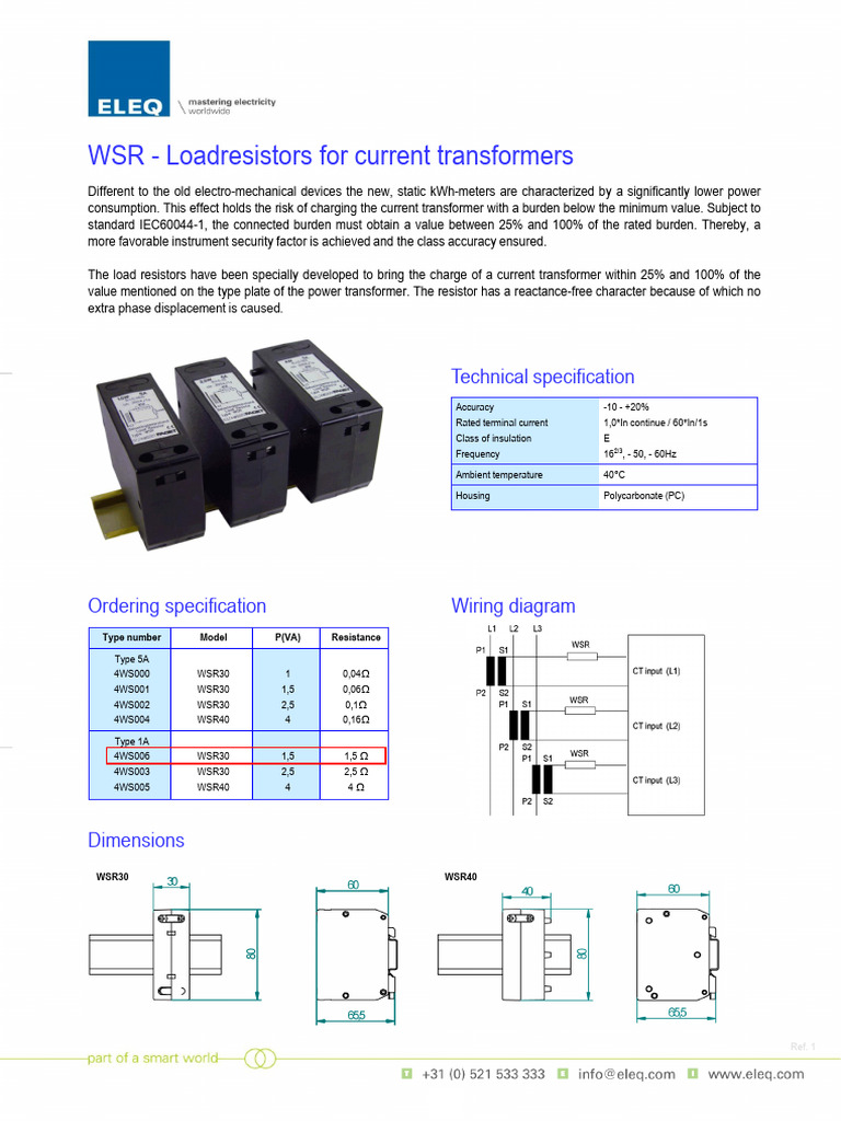 WSR600 Load Resistors for Transformers | PDF