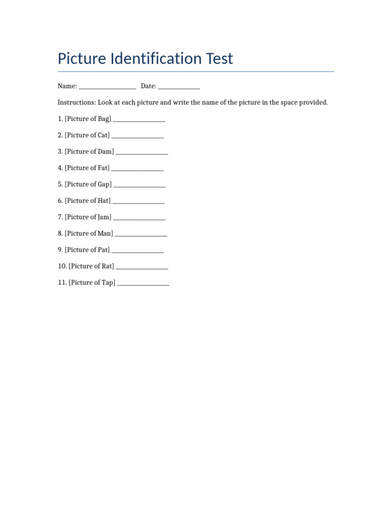 Picture Identification Test Instructions | PDF