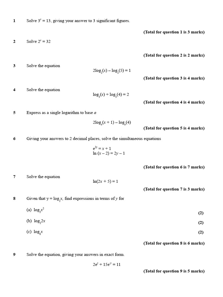 As Pure Exponentials and Logs Exam | PDF