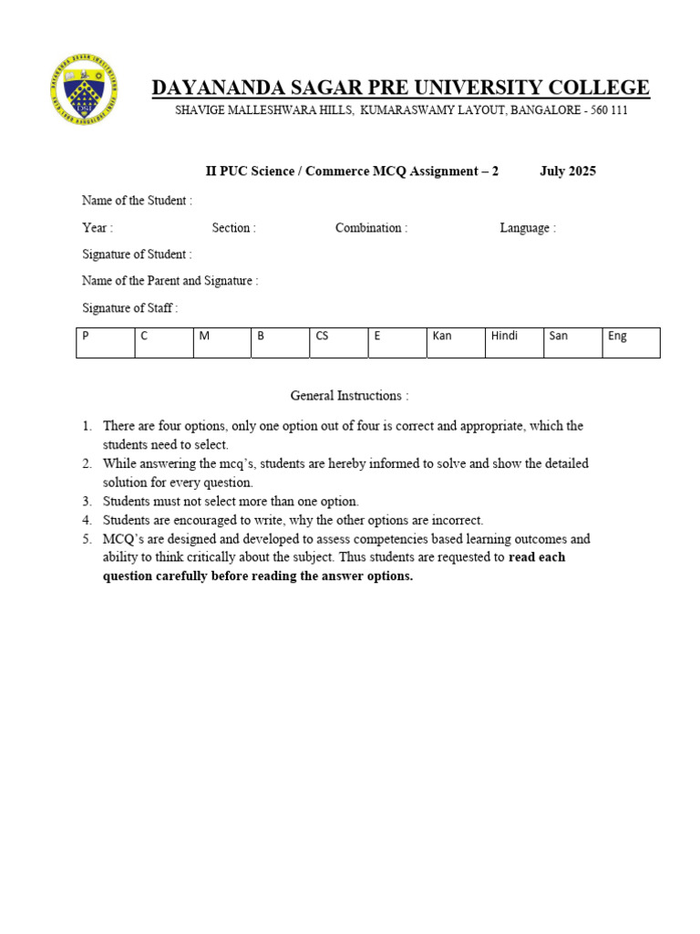 II PUC MCQ Assignments Overview | PDF | Capacitance | Capacitor