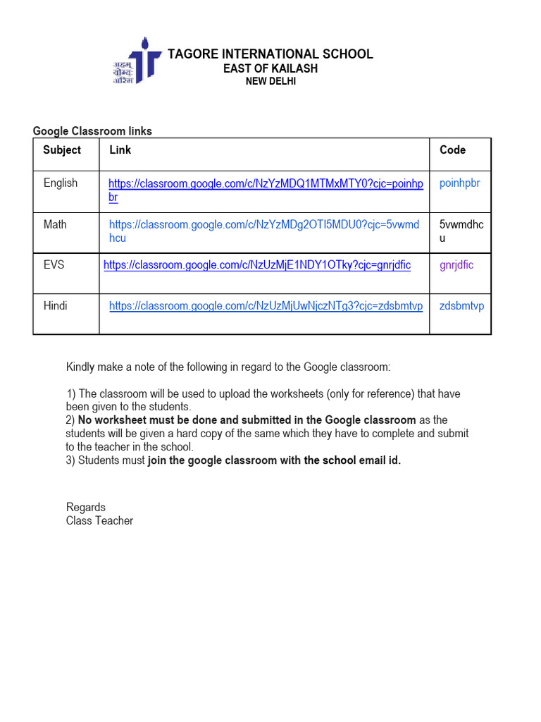 Google Classroom Links 2025-26 | PDF