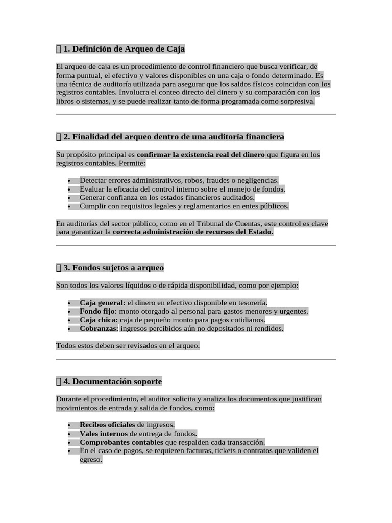Arqueo de Caja: Definición y Procedimientos | PDF | Contabilidad ...