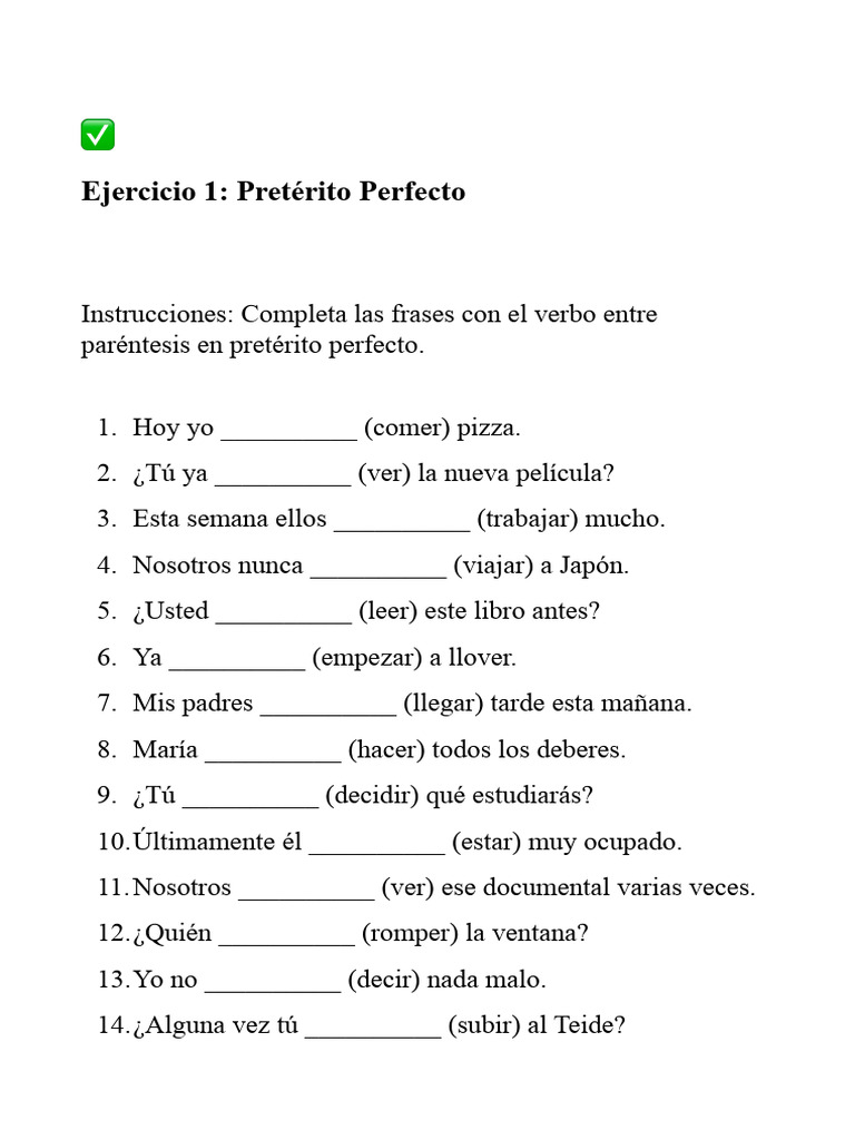 Ejercicios de Pasados en Español | PDF