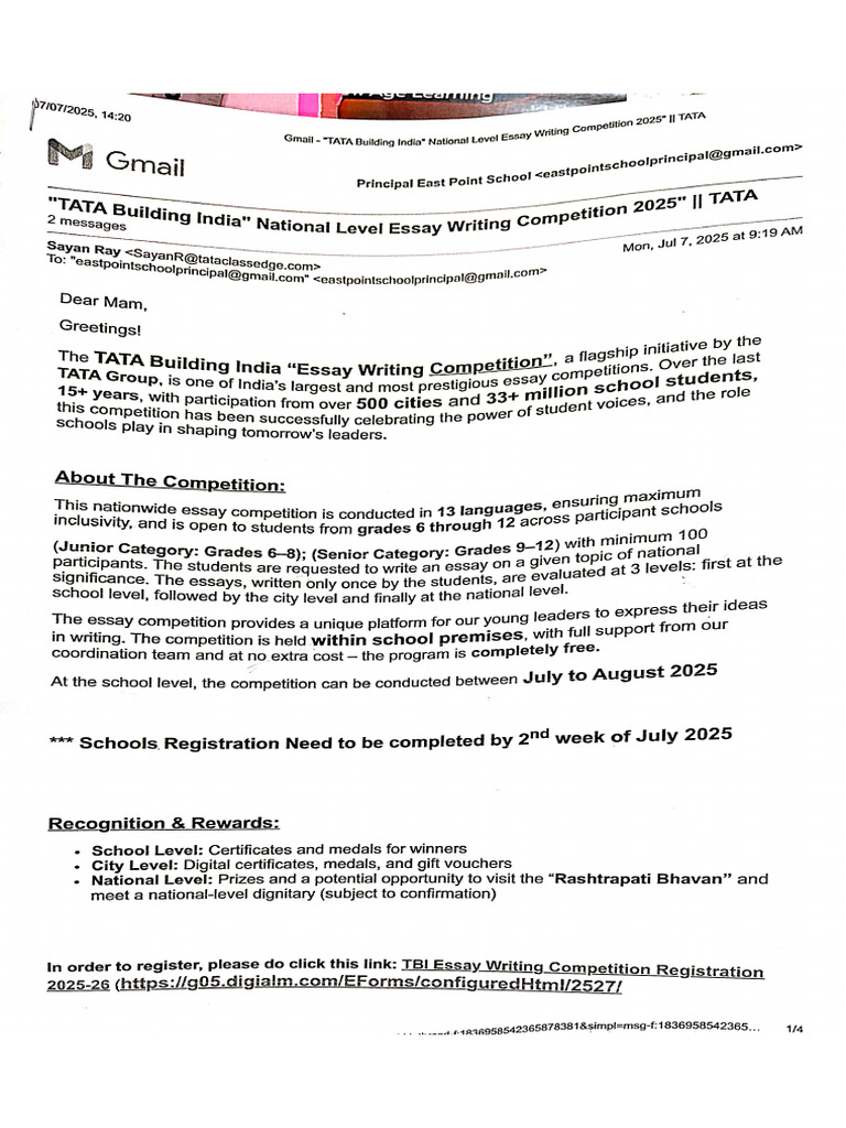 National Level Essay Writing Competition - Tata Building | PDF