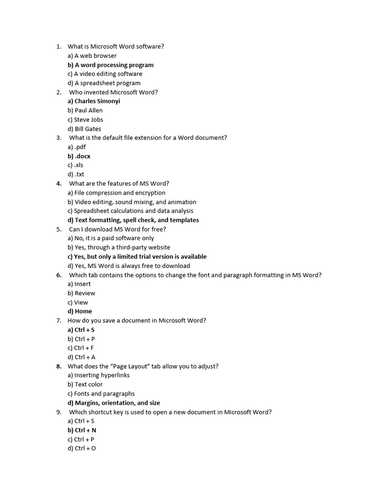 MCQ Question | PDF | Microsoft Word | Text