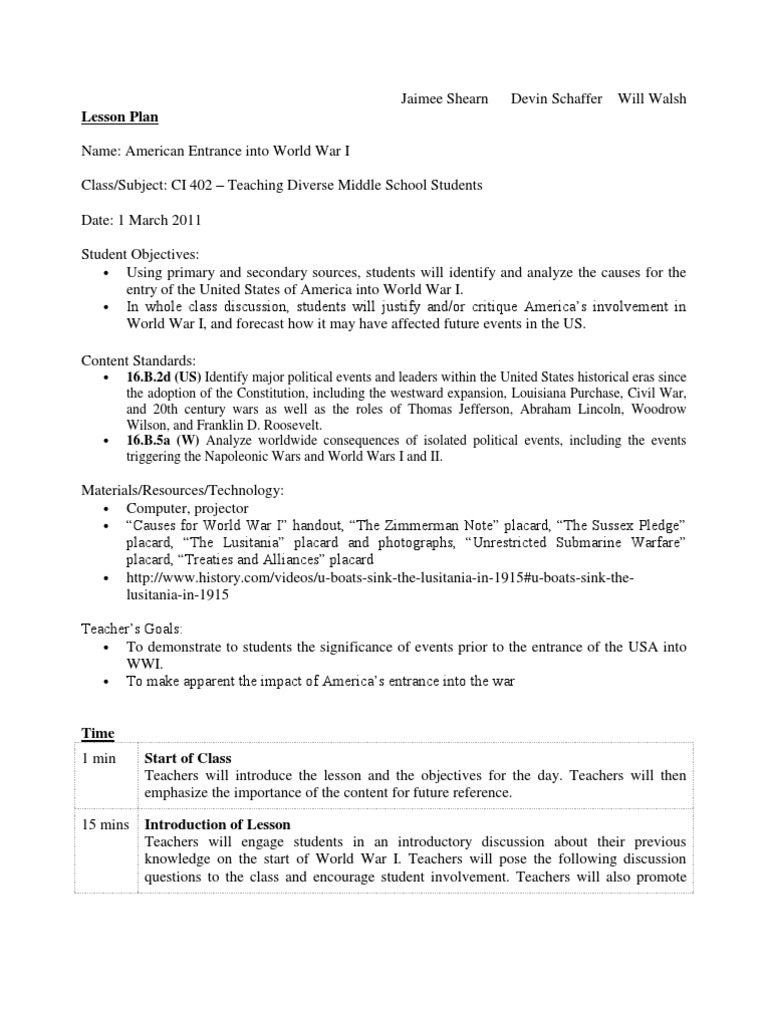 WWI Lesson Plan | PDF | Allies Of World War I | World War I