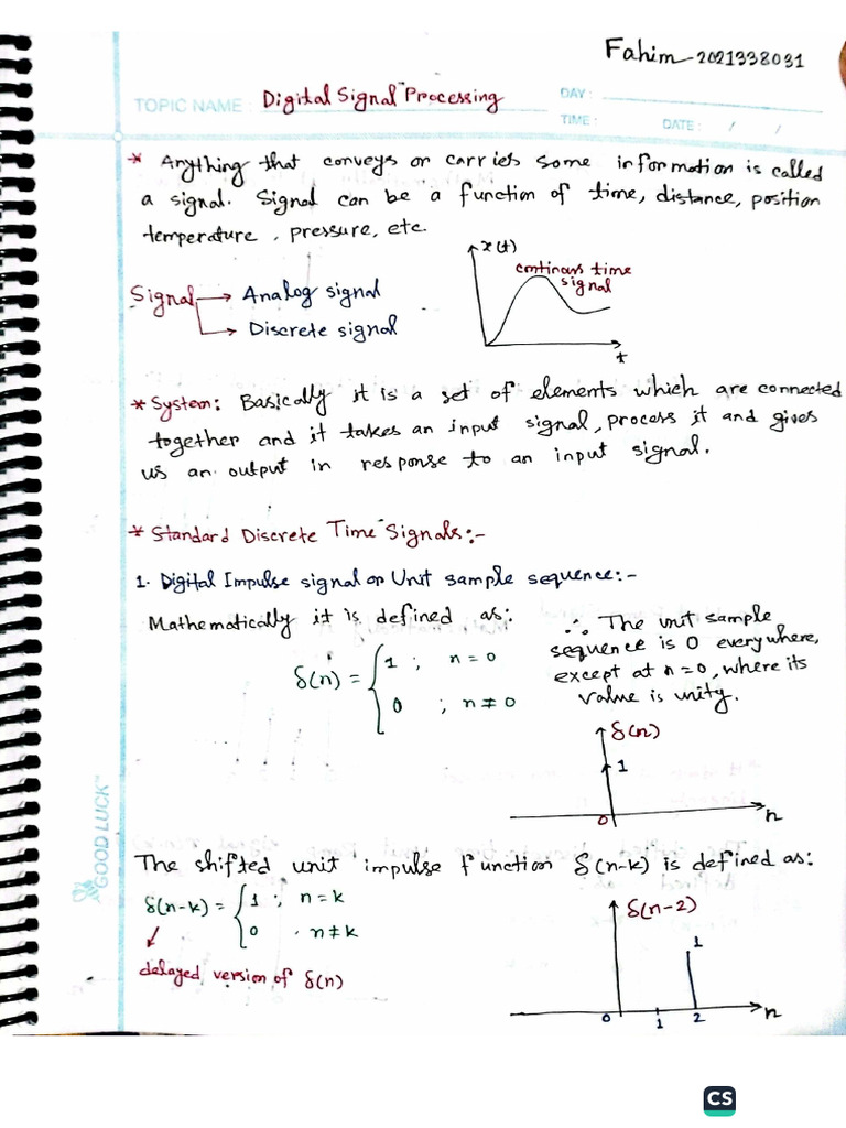 DSP Notes For 1st TT | PDF