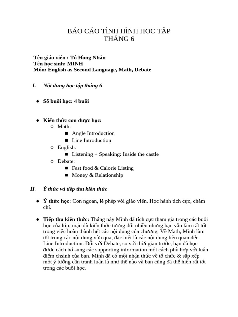 BCHT C A Minh Tháng 6 | PDF