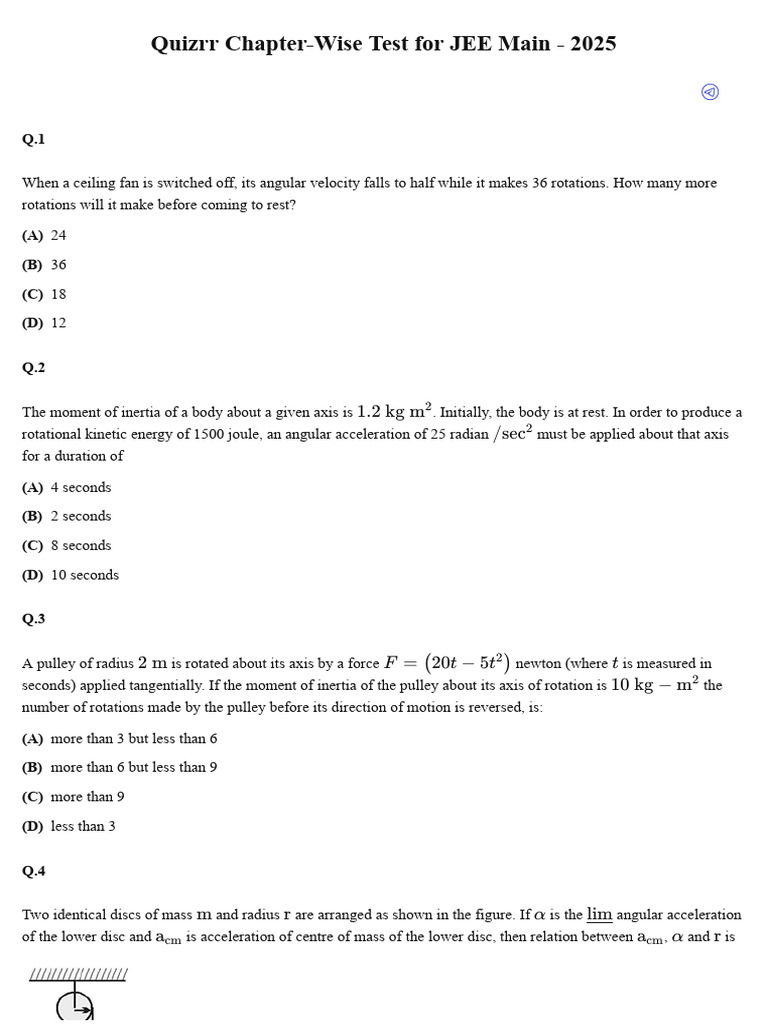 Rotational Motion - Test 3 | PDF | Rotation Around A Fixed Axis ...