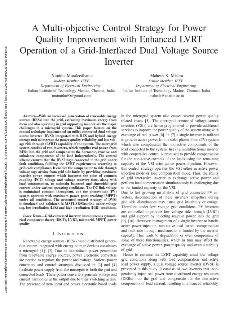 A Multi-Objective Control Strategy For Power Quality Improvement With ...