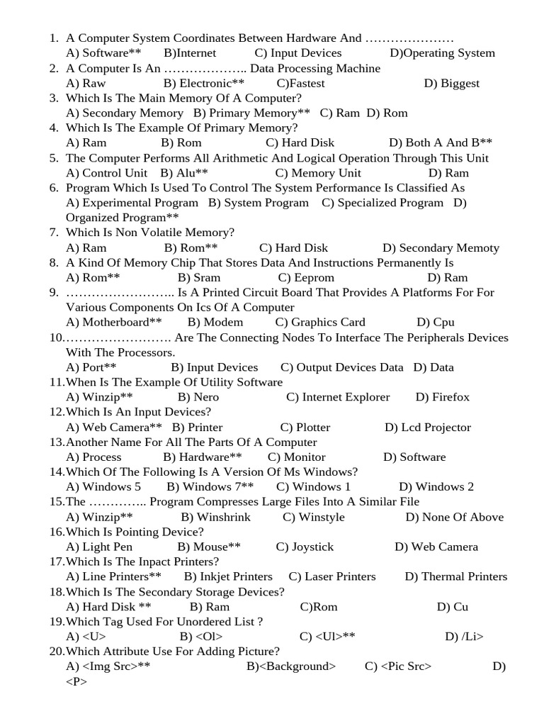 Computer Quiz Questions and Answers | PDF | Random Access Memory ...