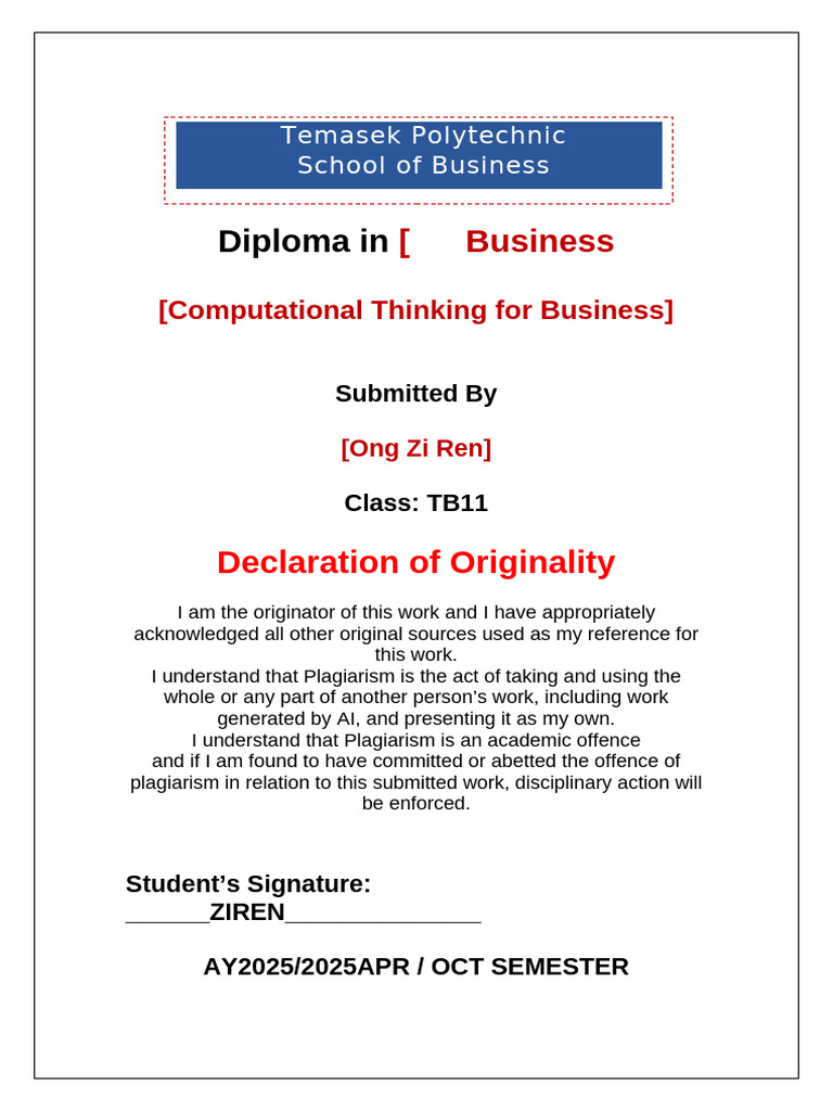 Declaration of Originality Form | PDF