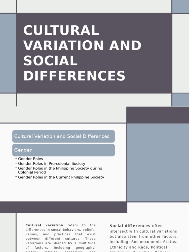 Cultural Variation and Social Differences | PDF | Philippines | Gender ...